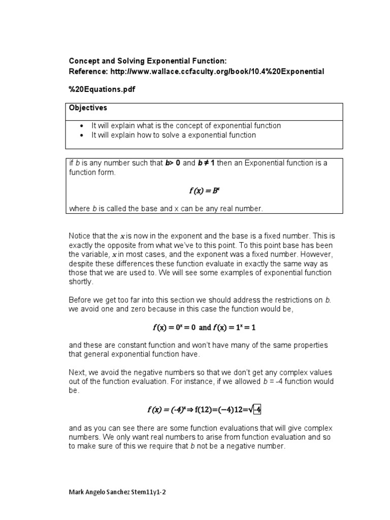 Concept and Solving Exponential Function | PDF | Exponential Function ...