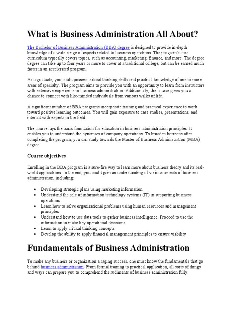 What Is Business Administration All About | PDF | Master Of Business ...
