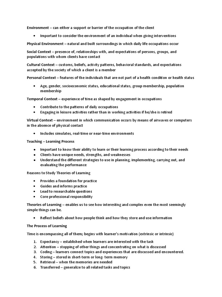 OT 101 Notes | PDF | Reinforcement | Constructivism (Philosophy Of ...