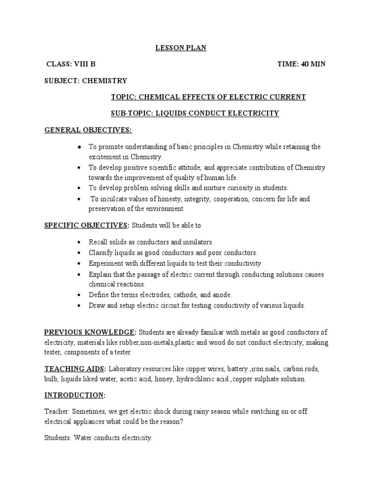 Chemical Effects of Electric Currents Class 8 | PDF | Electrode | Anode
