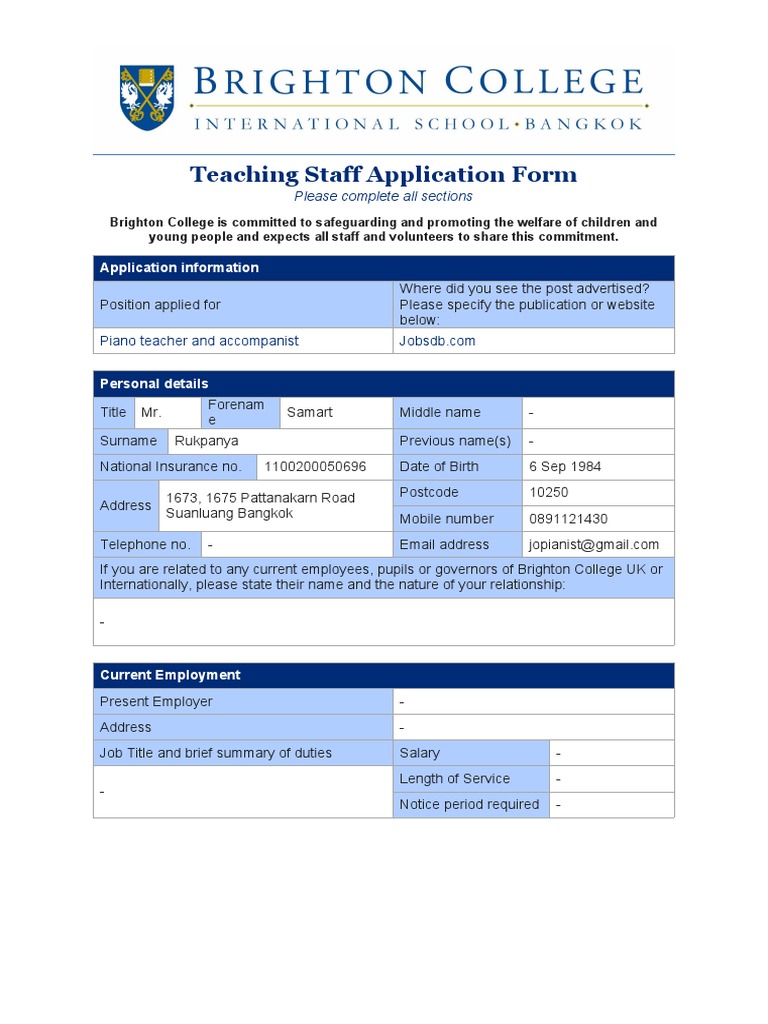 Teaching Staff Application Form | PDF | Government Information | Government