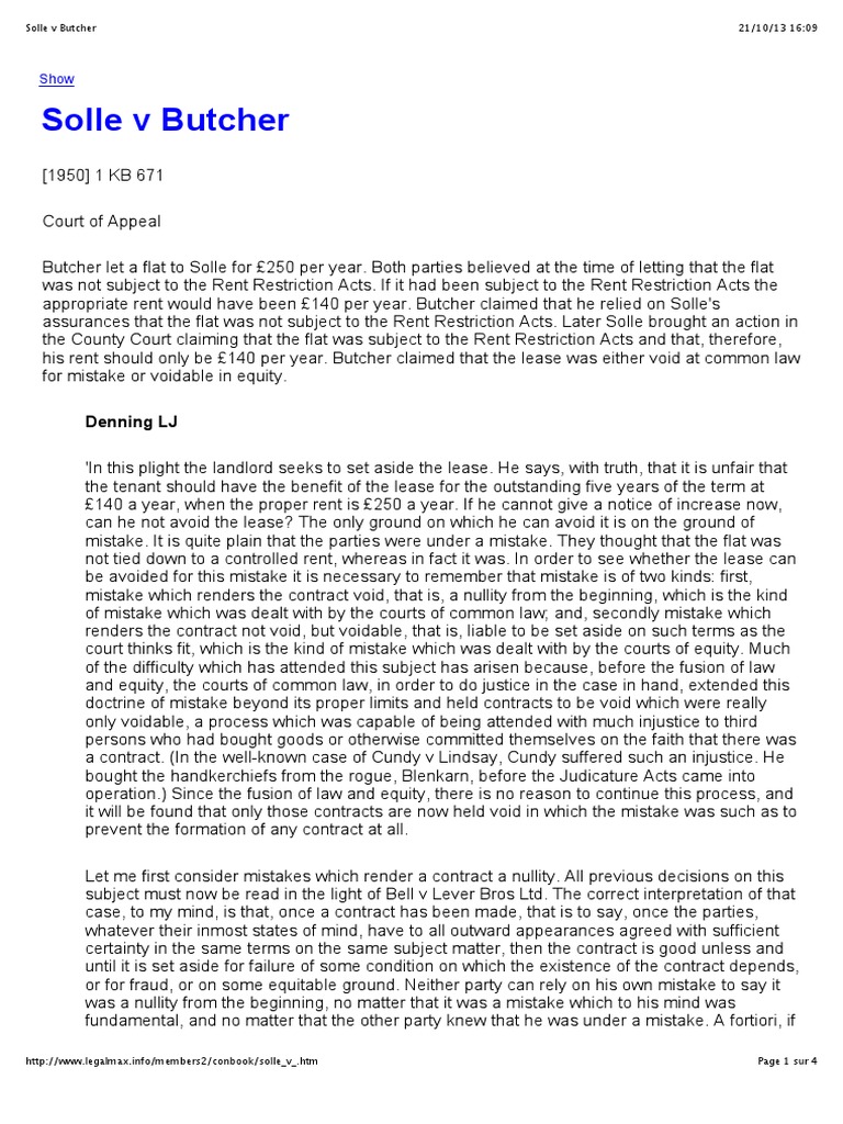 Solle V Butcher: Denning LJ | PDF | Leasehold Estate | Lease