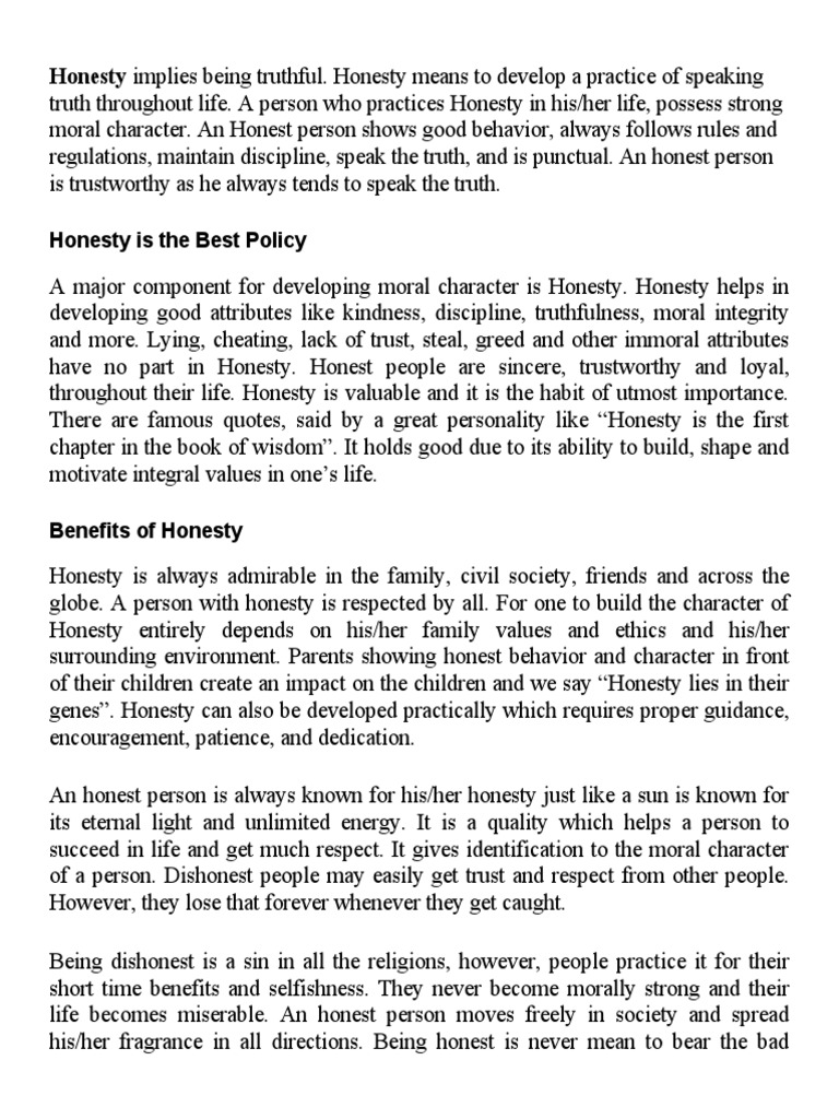 Honesty Implies Being Truthful. Honesty Means To Develop A Practice of ...