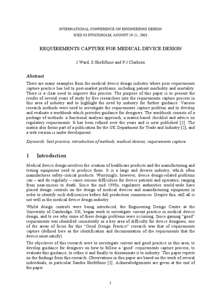 Requirements Capture For Medical Device Design | PDF | Medical Device ...