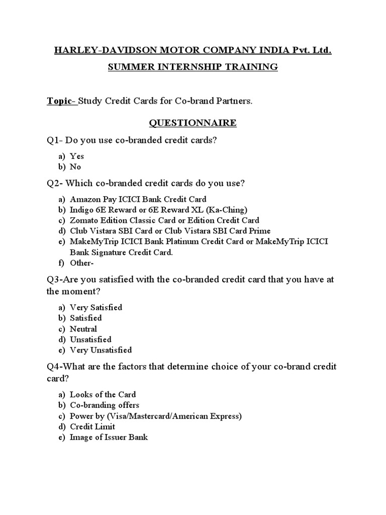 Co-Brand Credit Card Questionnaire | PDF | Credit Card | Credit