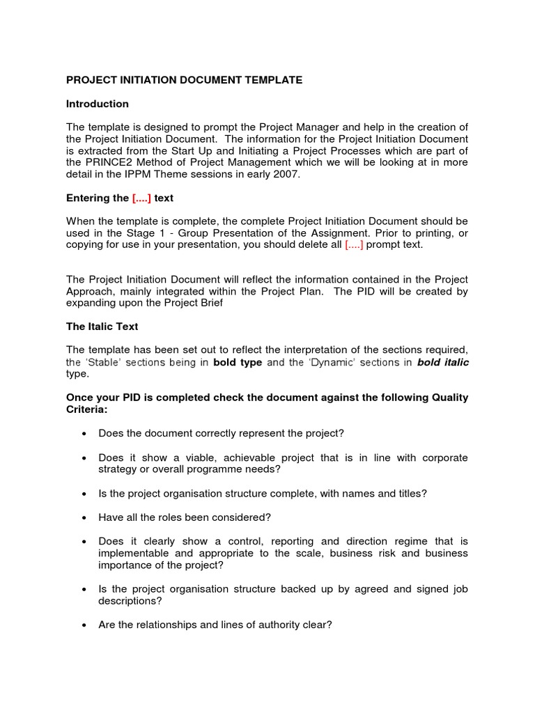 Project Inititation Document Template PDF | PDF | Project Management ...