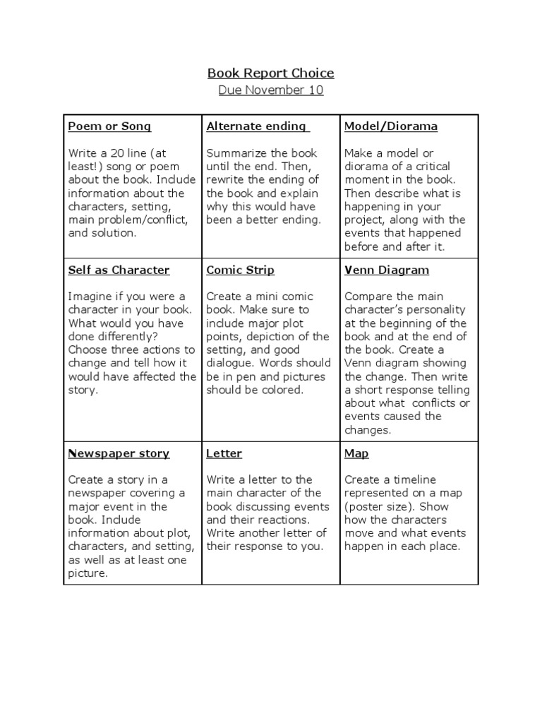 Poem or Song Alternate Ending Model/Diorama: Book Report Choice | PDF