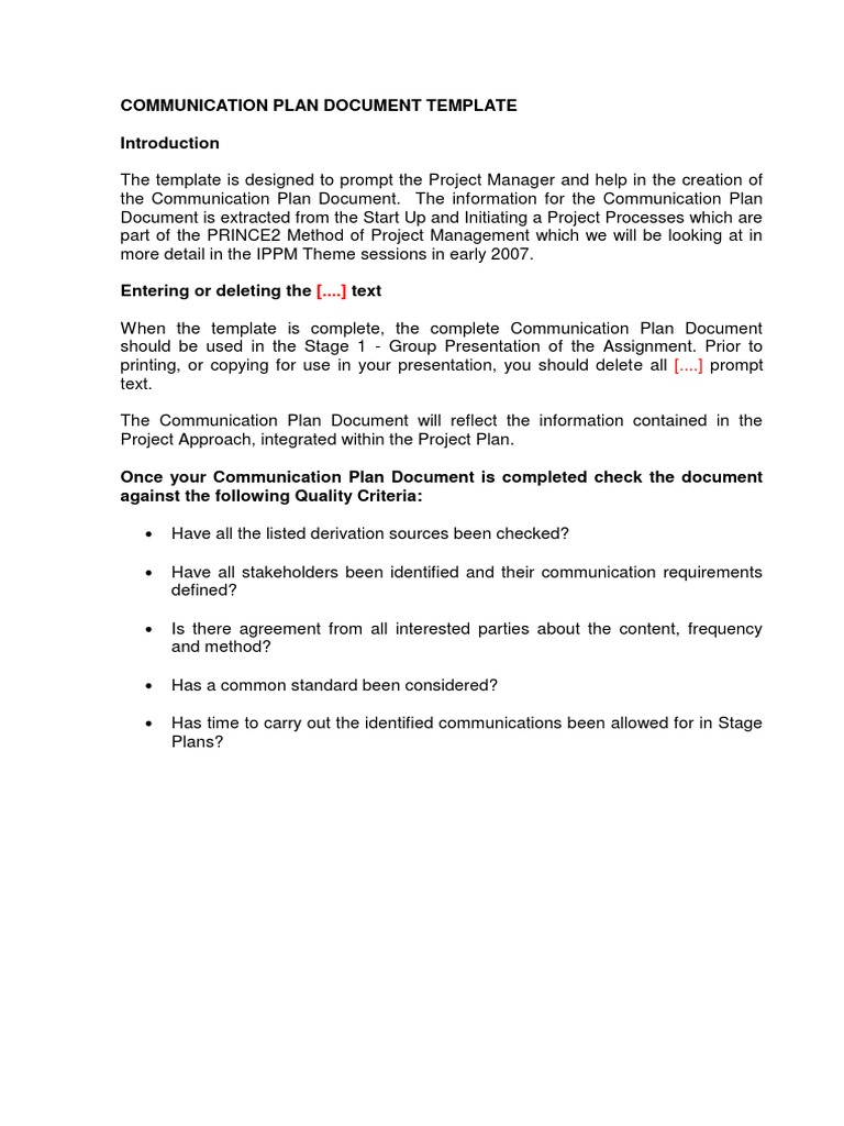 Communication Plan Template | PDF | Communication | Business