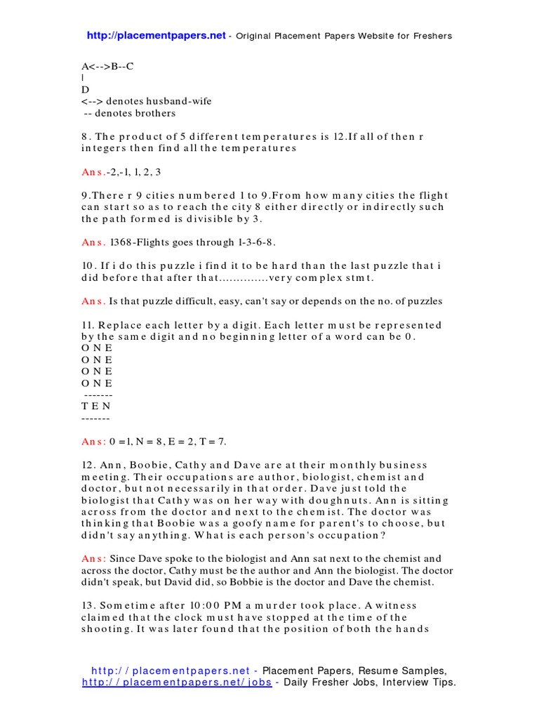 Original Placement Papers Website For Freshers: Placement Papers ...