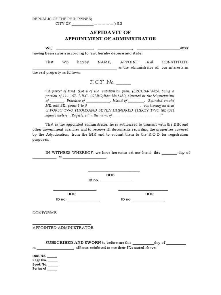 Affidavit of Appointment of Administrator by Heirs | PDF