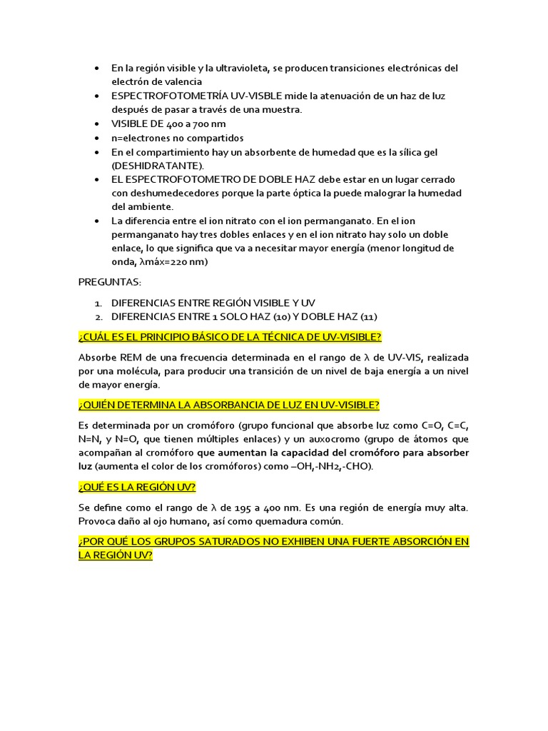 Luz (Aumenta El Color de Los Cromóforos) Como - OH,-NH2,-CHO) | PDF