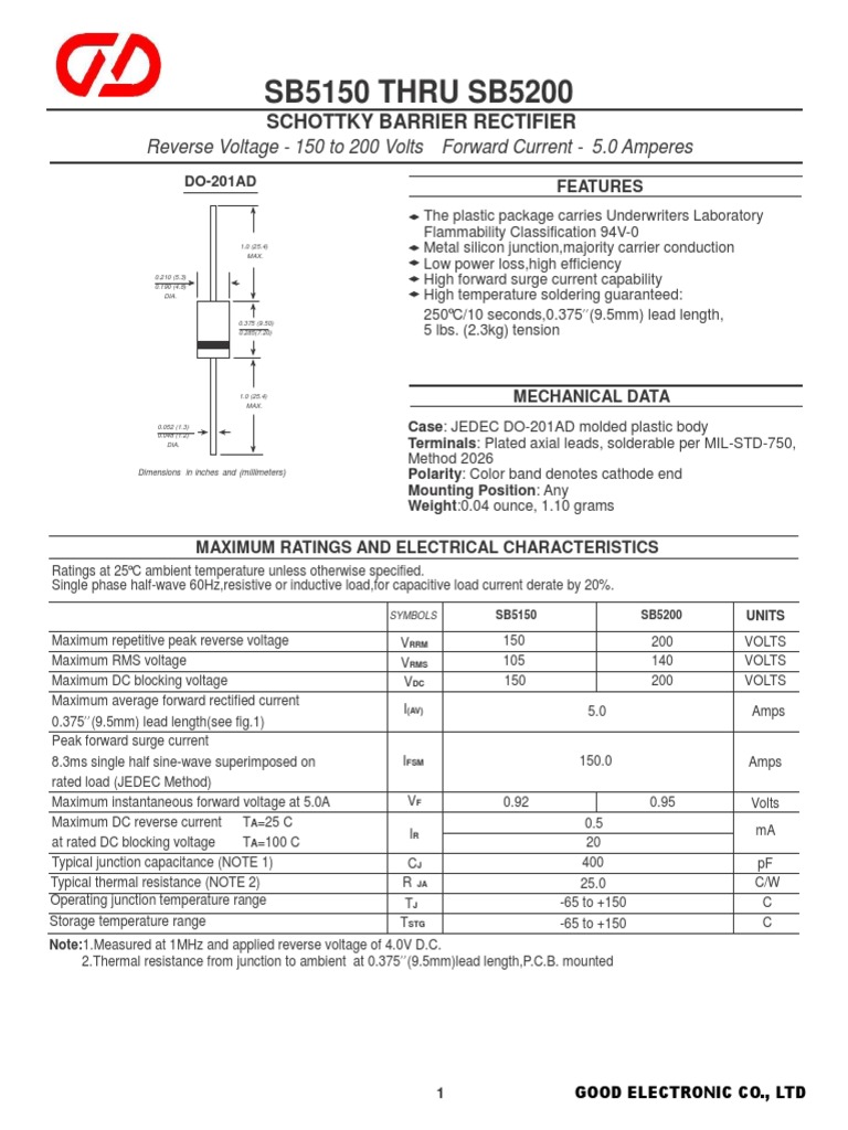 SB5150-SB5200 Schottky Barrier Rectifiers | PDF | Rectifier | Physical ...