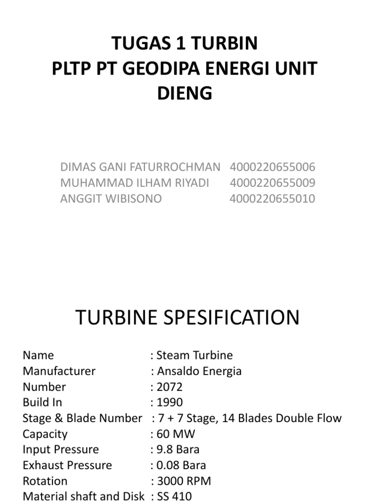 Turbine Specifications for PLTP Dieng Unit | PDF