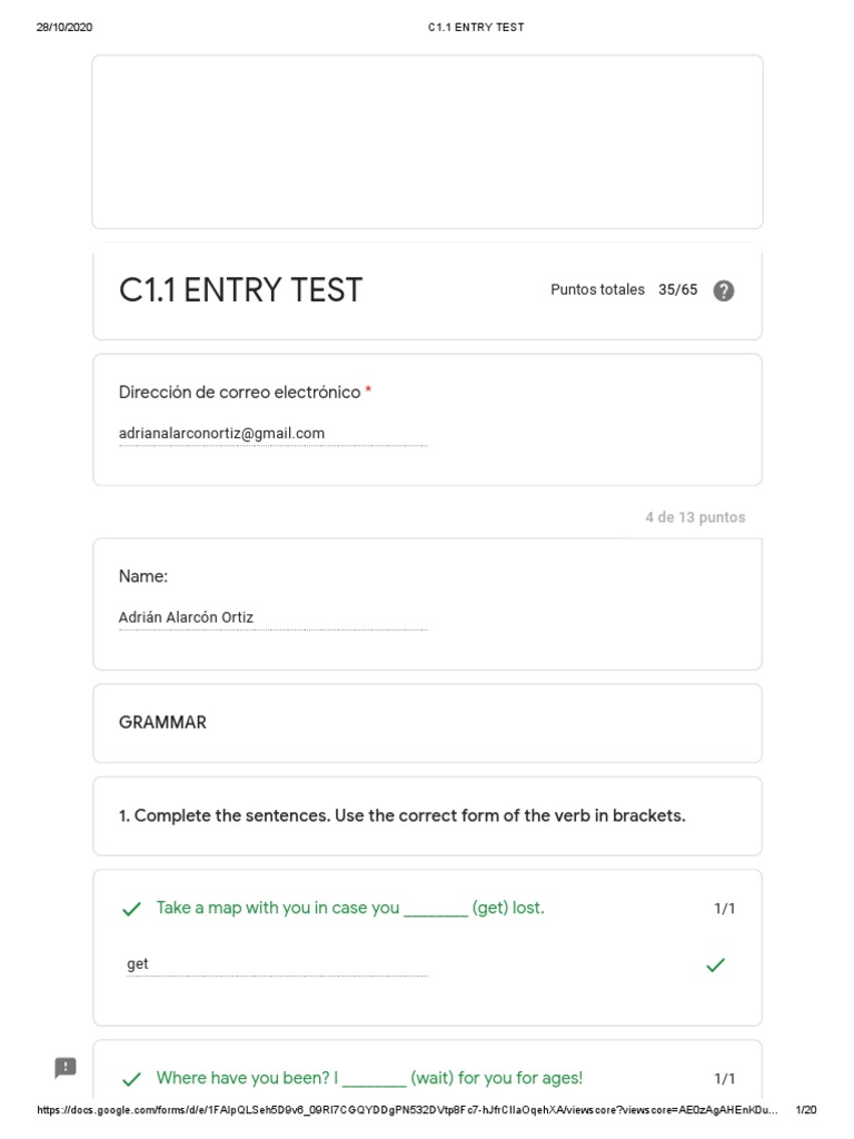 C1.1 Entry Test PDF | PDF