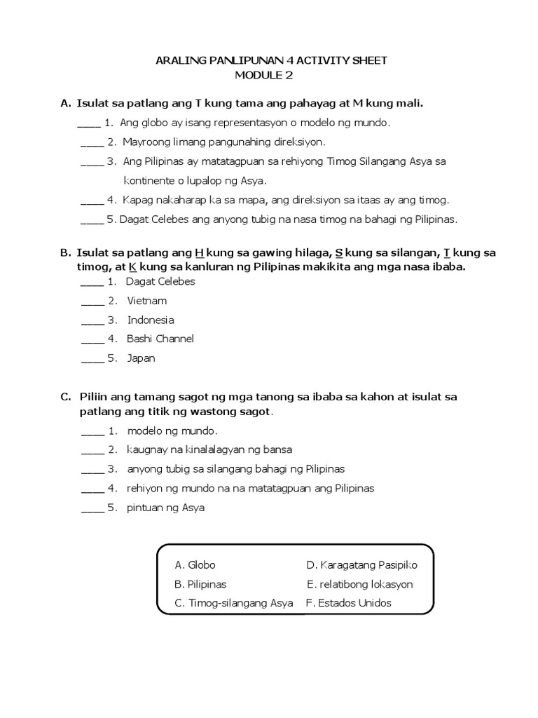 Activity Sheet Ap Module 2 4 | PDF