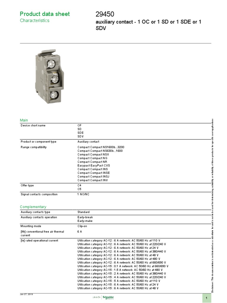 Auxiliary Contact Characteristics and Specifications for Compact NS and ...