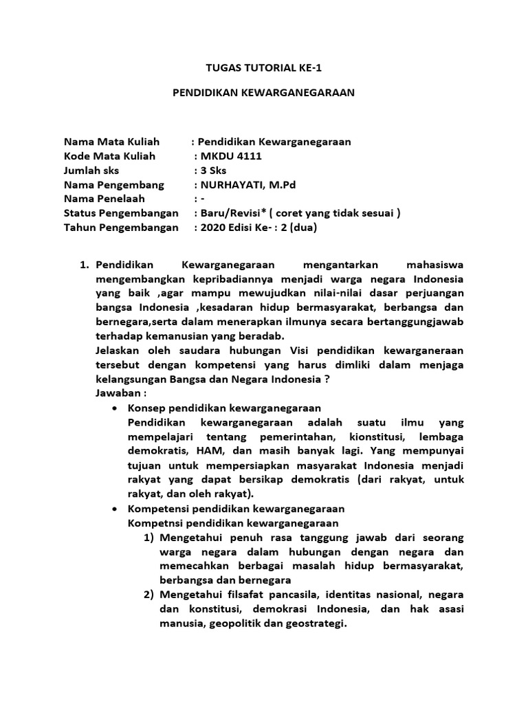 Tugas Tutorial Ke 1 (PKN) | PDF | Politik