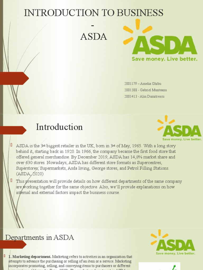 Introduction To Business - Asda: 2001179 - Amelia Ghibu 2001388 ...