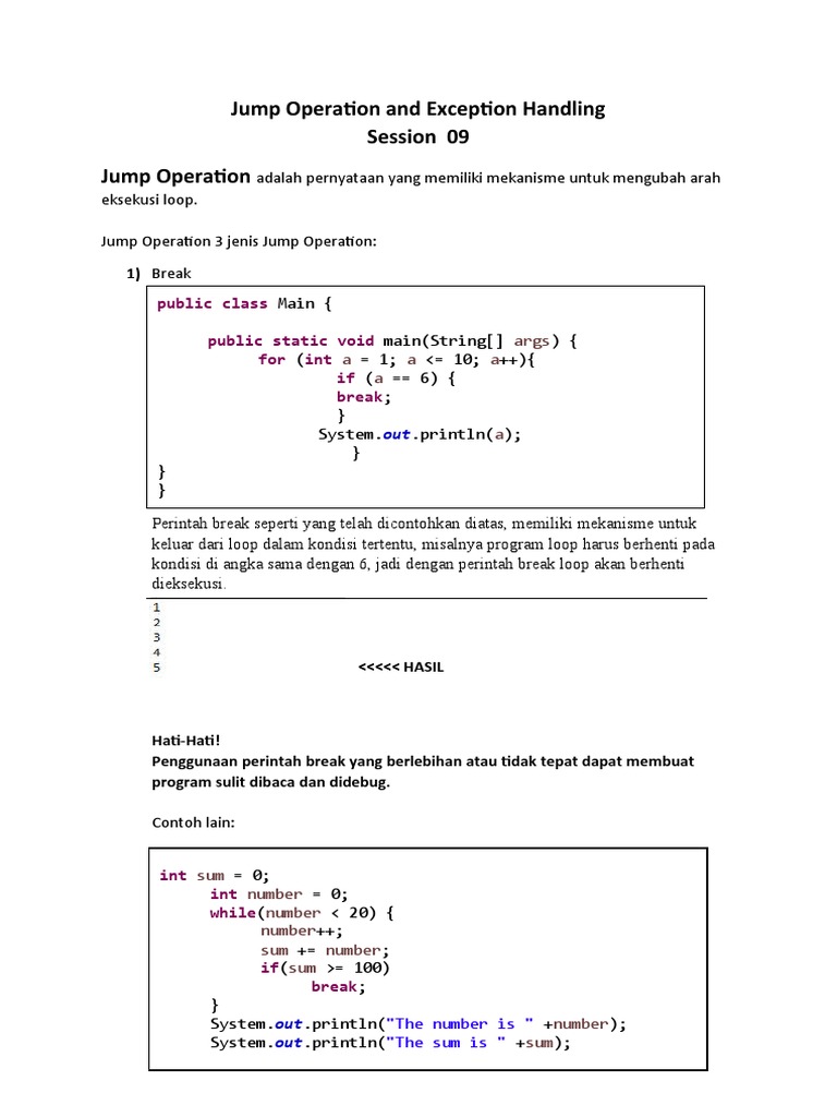 Jump Operation and Exception Handling Session 09 Jump Operation | PDF