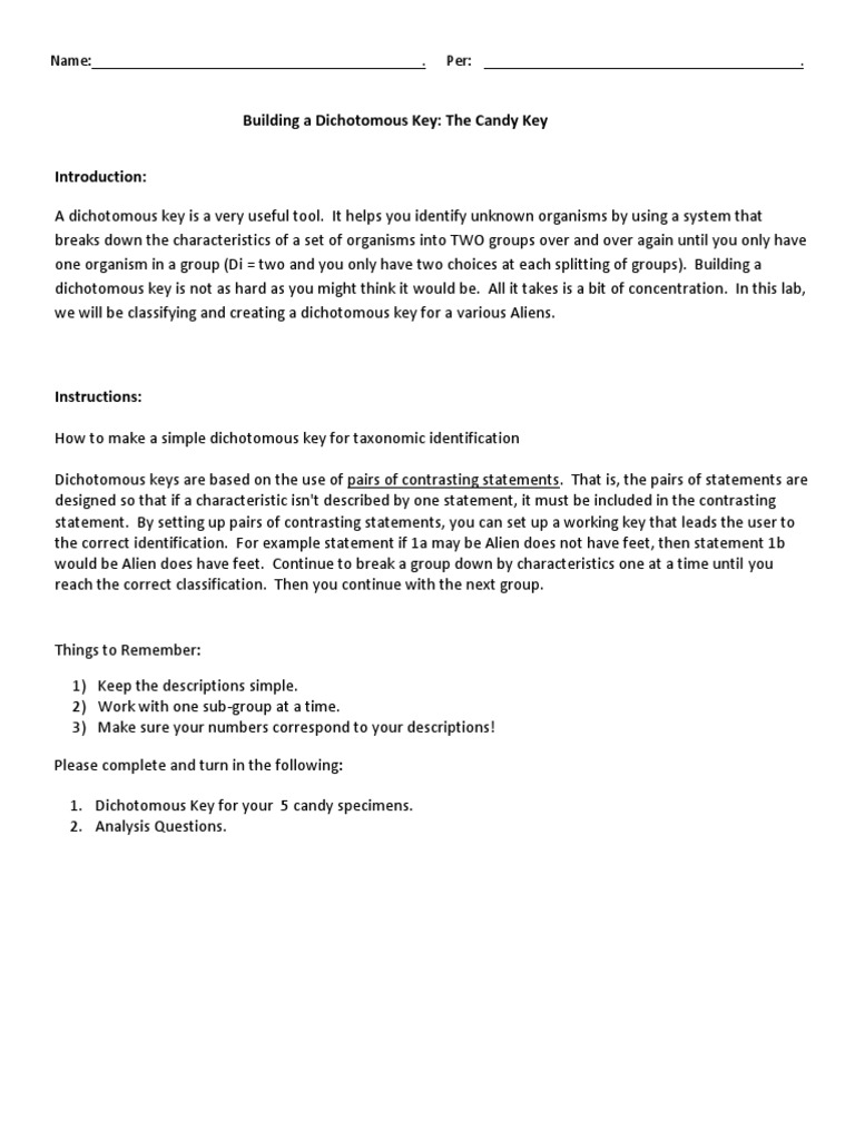 Candy Dichotomous Key | PDF | Nature