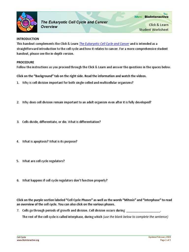Eukaryotic Cell Cycle and Cancer Overview | PDF | Cell Cycle | Oncogene