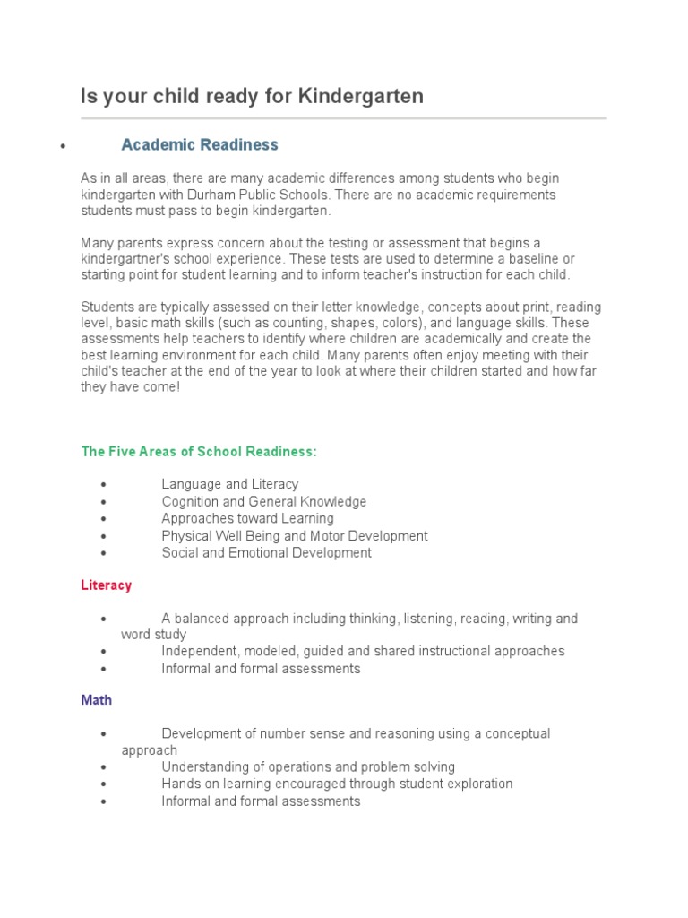 Is Your Child Ready For Kindergarten | PDF | Literacy | Learning