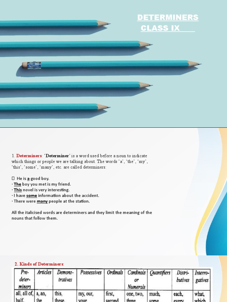 Determiners | PDF | Noun | Grammatical Number