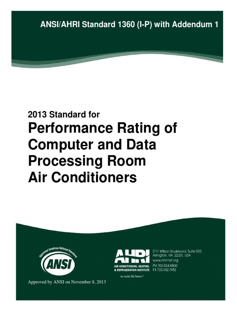 ANSI AHRI Standard 1360 I-P 2013 With Addendum 1 PDF | PDF | Air ...