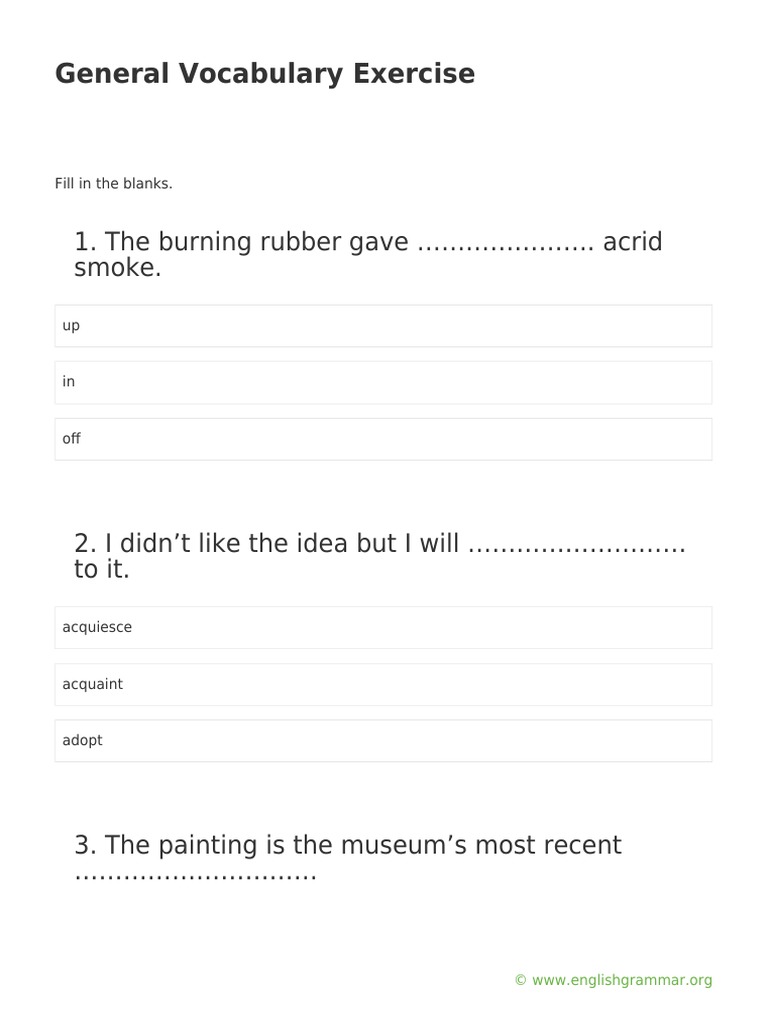General Vocabulary Exercise | PDF