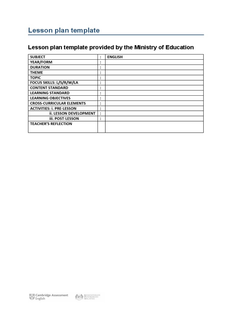 Lesson Plan Template From MoE | PDF