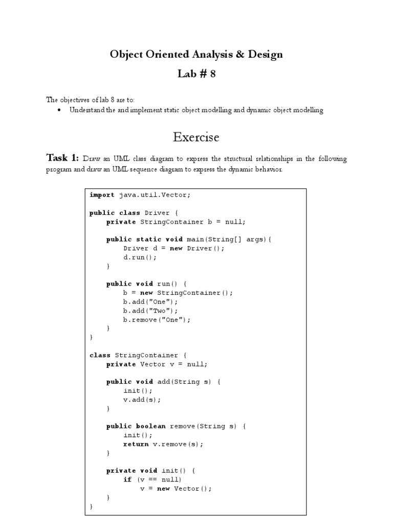 Exercise: Object Oriented Analysis & Design Lab # 8 | PDF