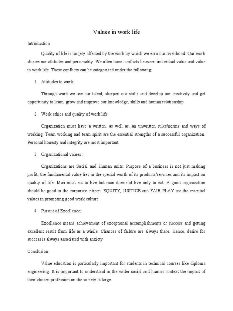 Values in Work Life | PDF | Value (Ethics) | Collaboration