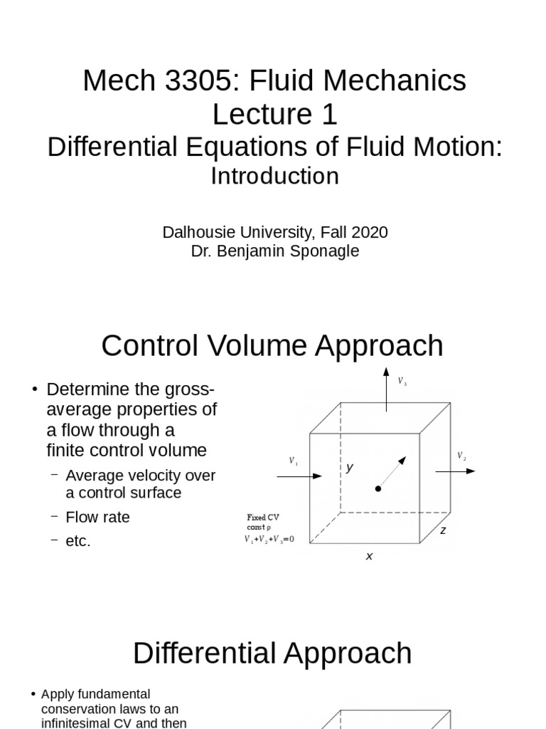 Mech 3305: Fluid Mechanics: Differential Equations of Fluid Motion ...
