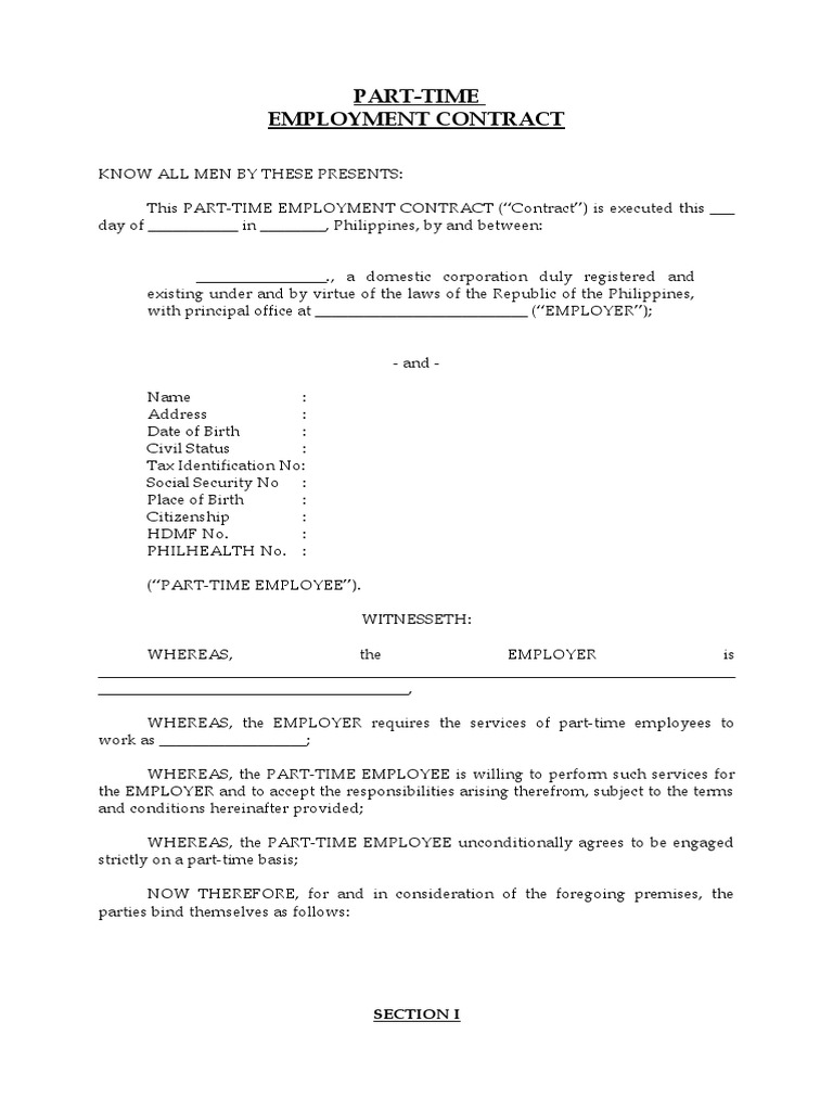 Employment Contract For Student Part-Timers | PDF | Employment | Social ...