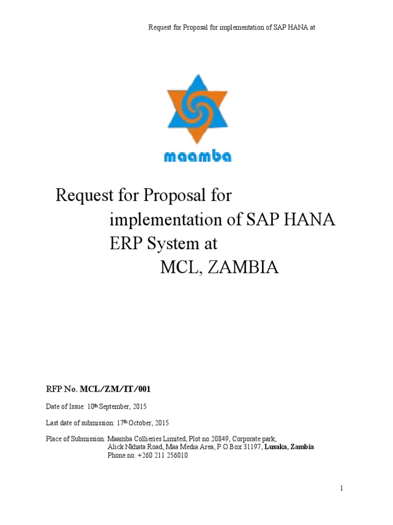 Request For Proposal For Implementation of SAP HANA ERP System at MCL ...