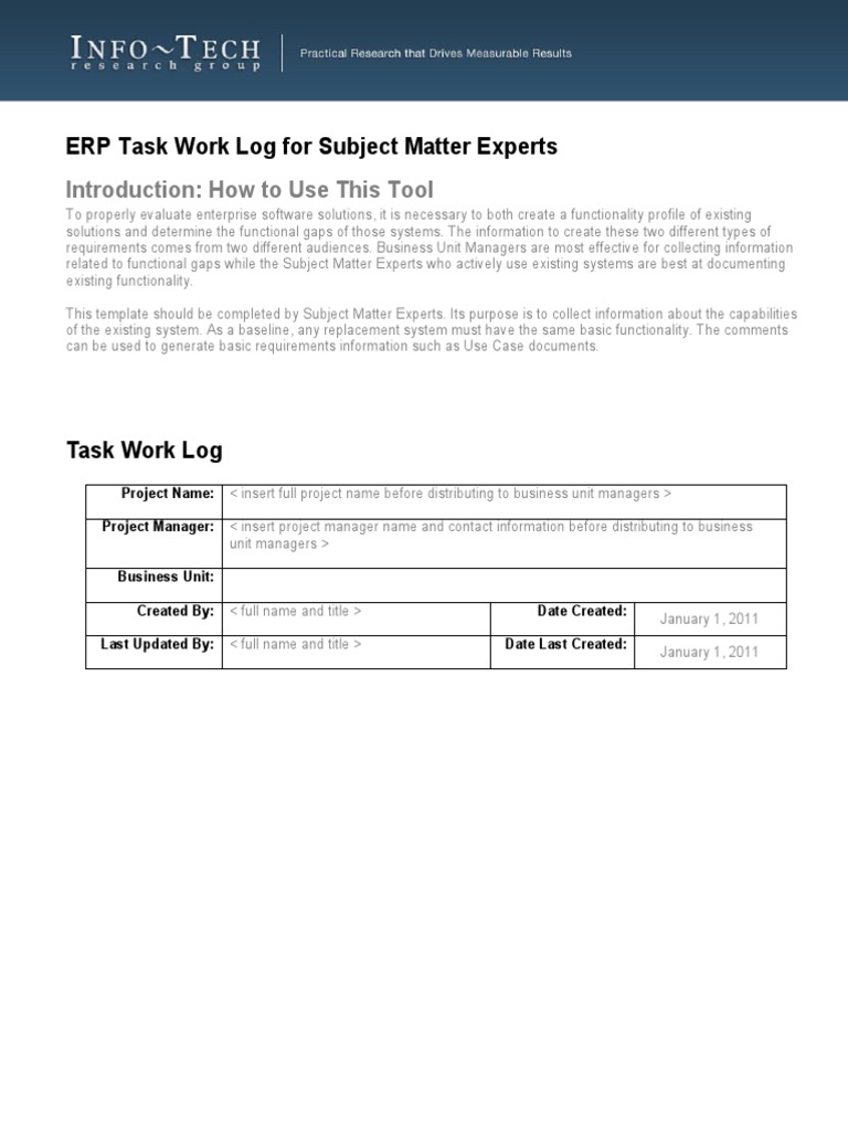 Introduction: How To Use This Tool: ERP Task Work Log For Subject ...