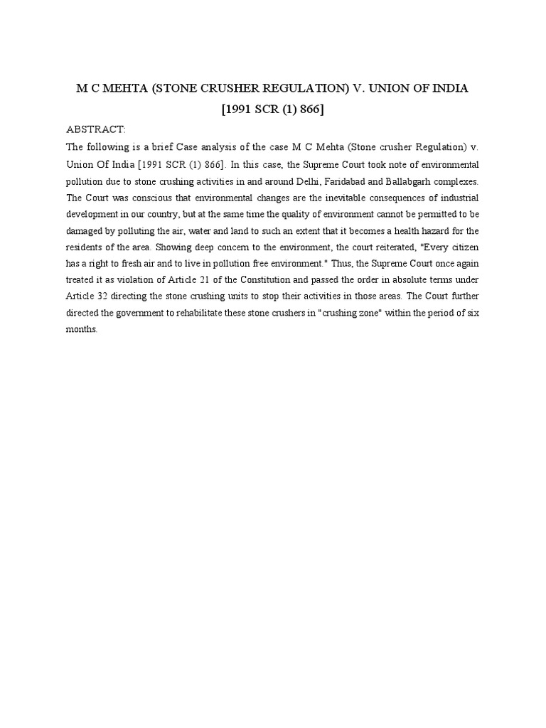 M C MEHTA v. UOI - ABSTRACT | PDF