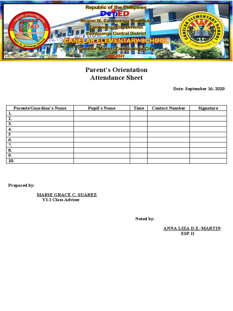 Parent Orientation Attendance Sheet | PDF