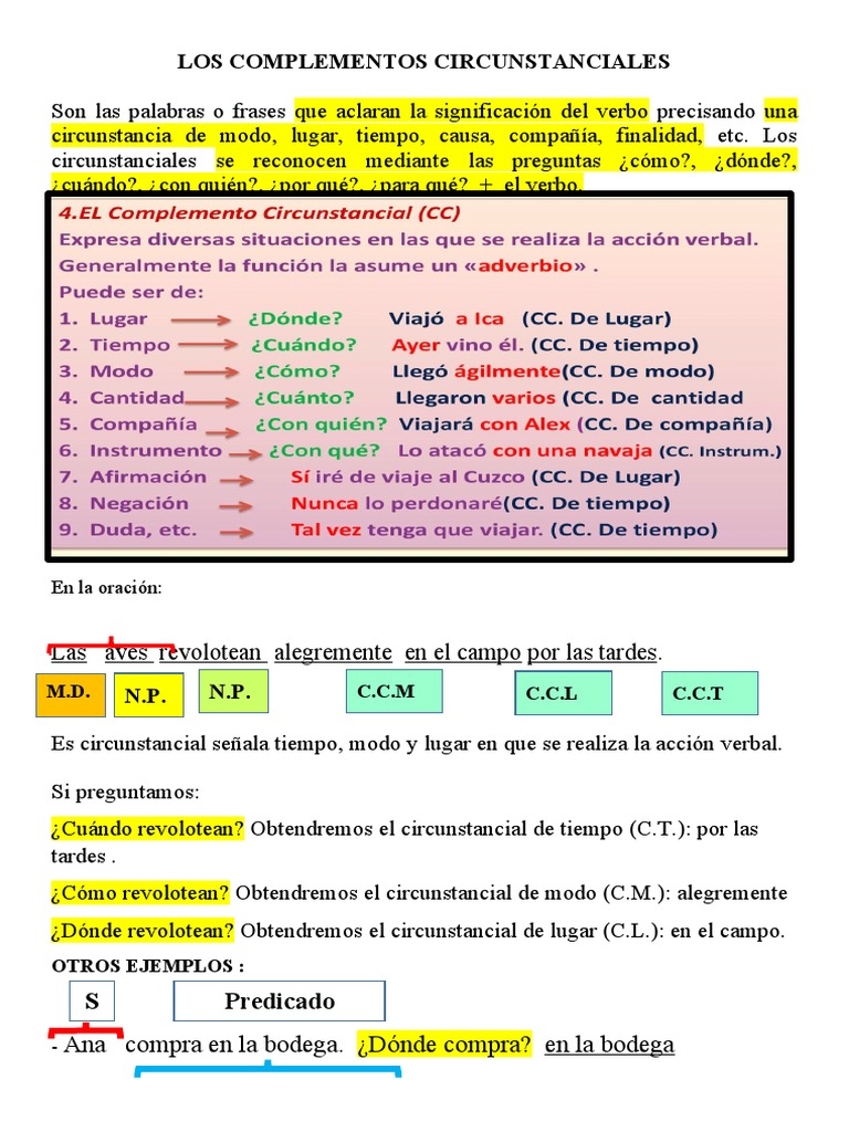 Complementos Circunstanciales | PDF | Predicado (Gramática) | Verbo
