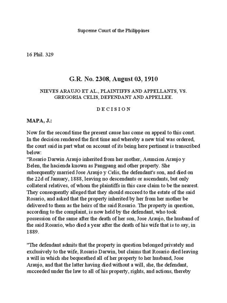 G.R. No. 2308, August 03, 1910: Supreme Court of The Philippines | PDF | Judgment (Law) | Notary ...