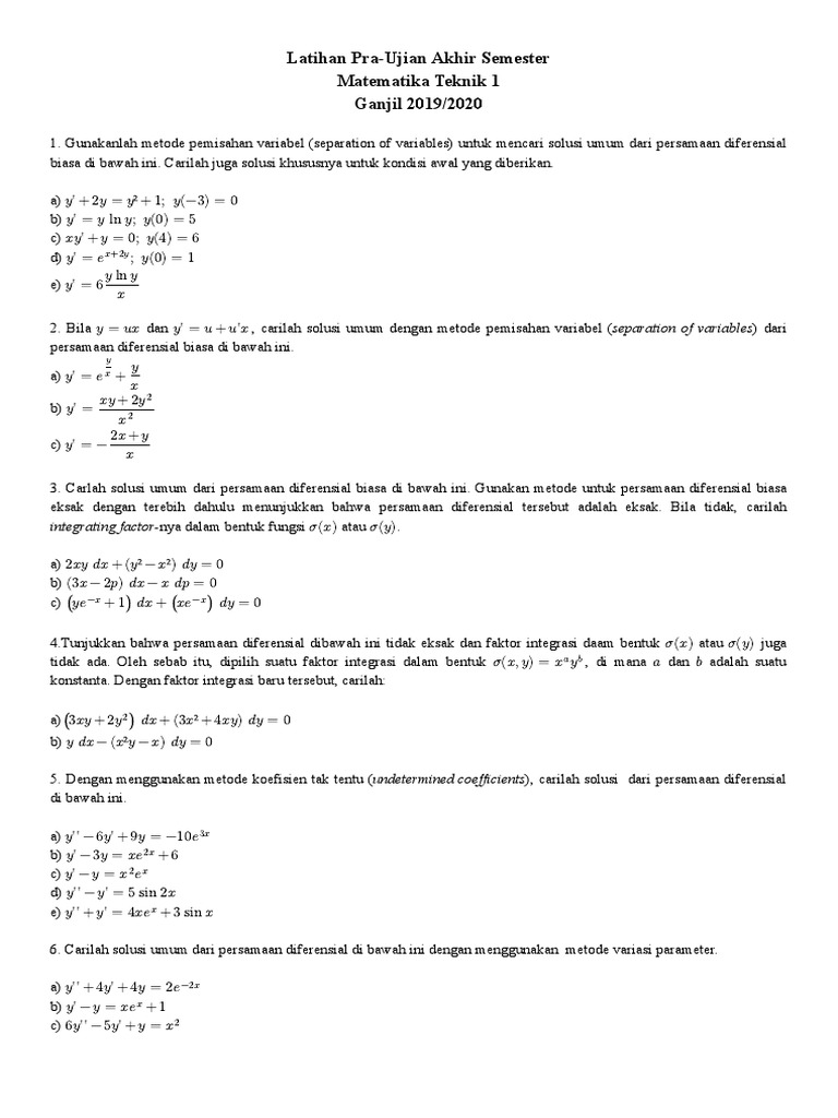 Soal Soal Review pra-UAS Matek PDF | PDF