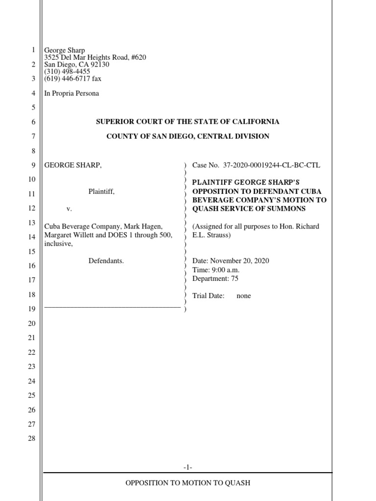 Opp To Motion To Quash (Bookmarked) PDF | PDF | Pleading | Mail