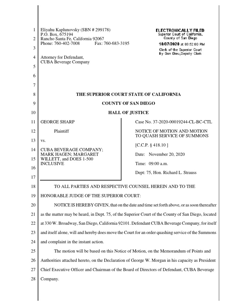 Motion To Quash PDF | PDF | International Shoe Co. V. Washington ...