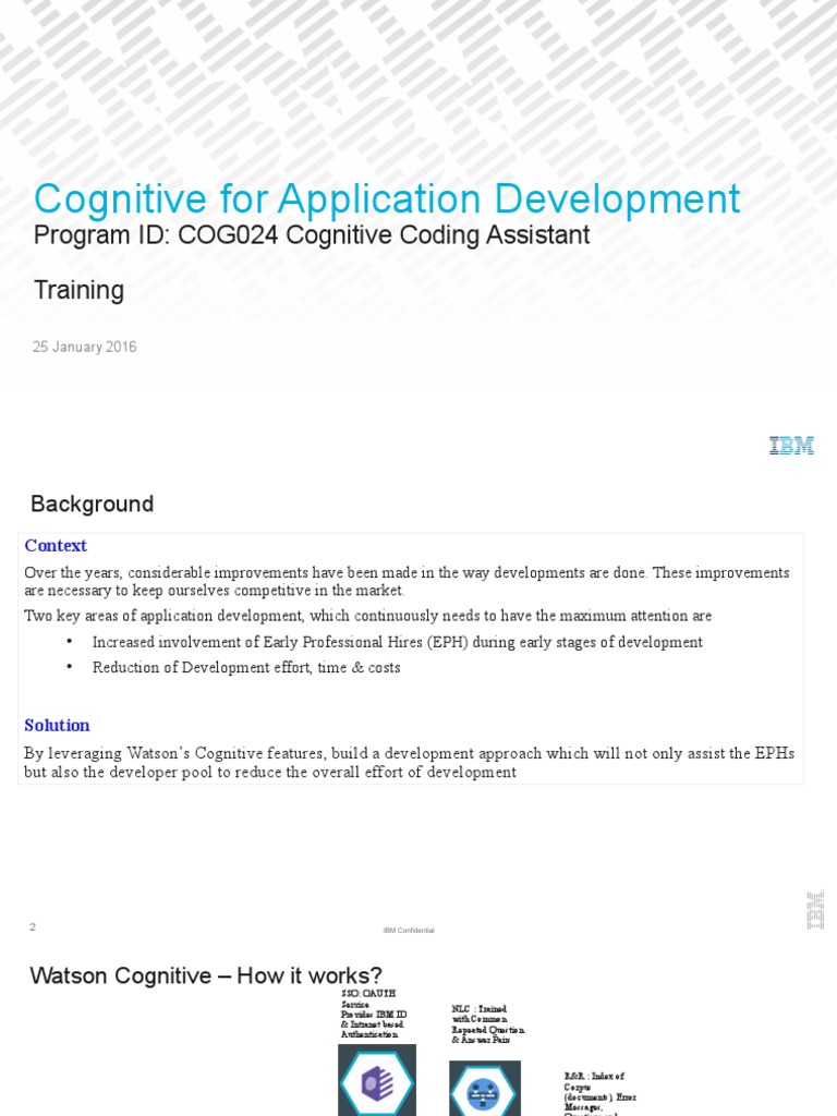 COG24 Cognitive Coding Assistant - Training V4.0 | PDF | Watson (Computer) | Computing