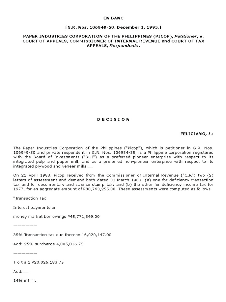 Analysis of the Tax Liabilities of the Paper Industries Corporation of ...