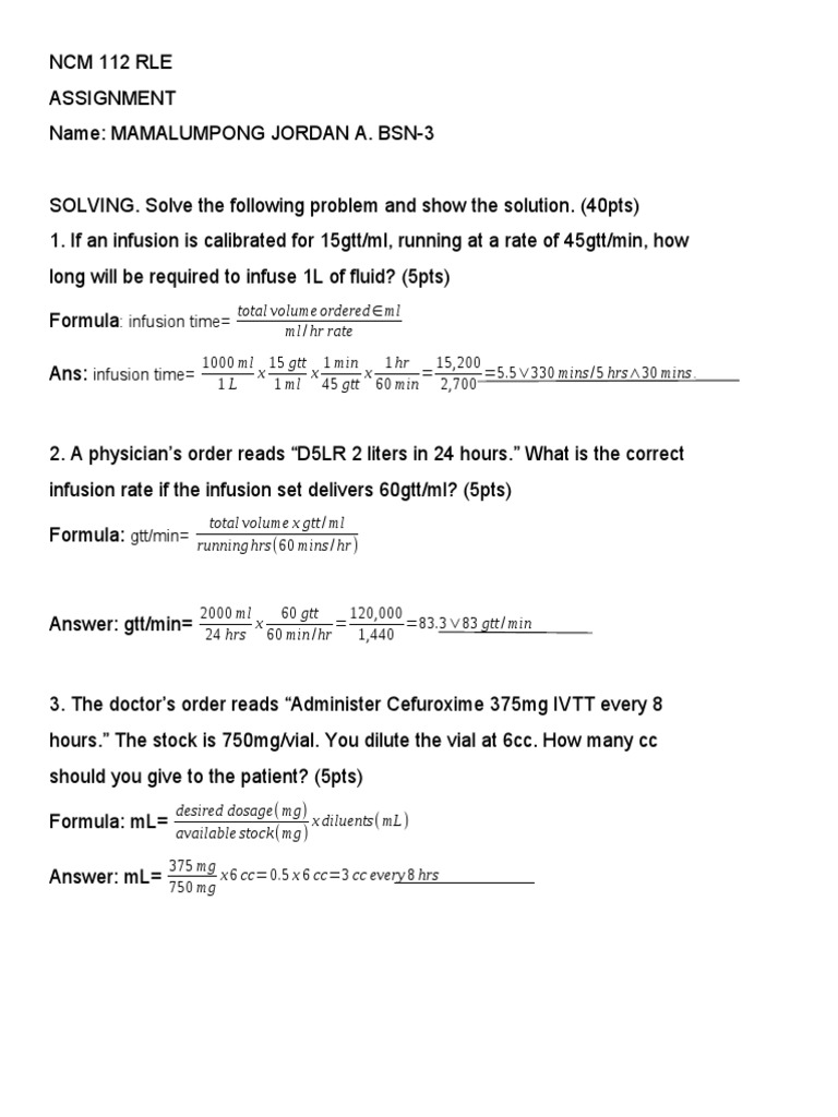 NCM 112 RLE ASSIGNMENT SOLVING | PDF