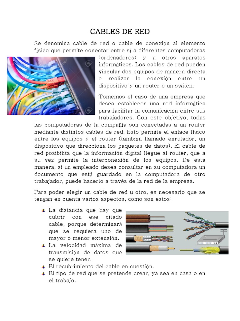Tipos de cables de red: UTP, FTP, STP y más | PDF | Enrutador ...