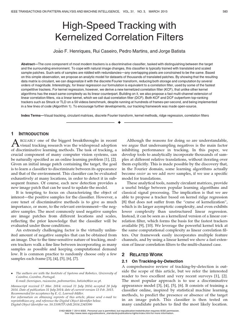 High-Speed Tracking With Kernelized Correlation Filters | PDF | Discrete Fourier Transform ...