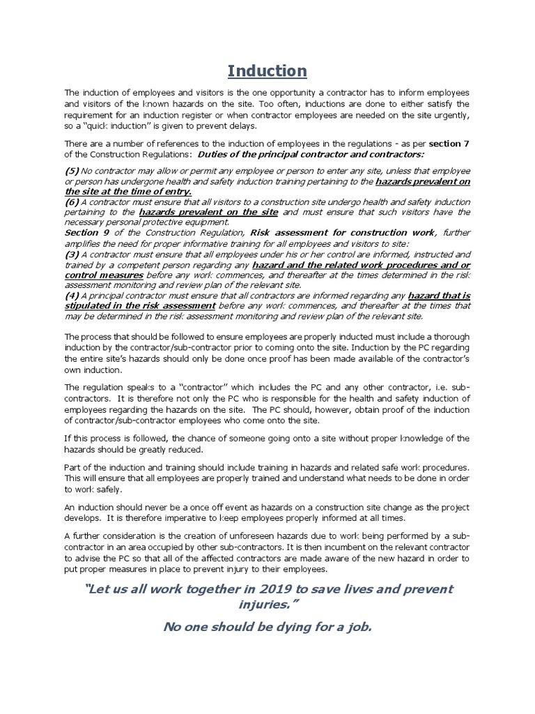 OHS Induction On Site PDF | PDF | Occupational Safety And Health | Risk ...