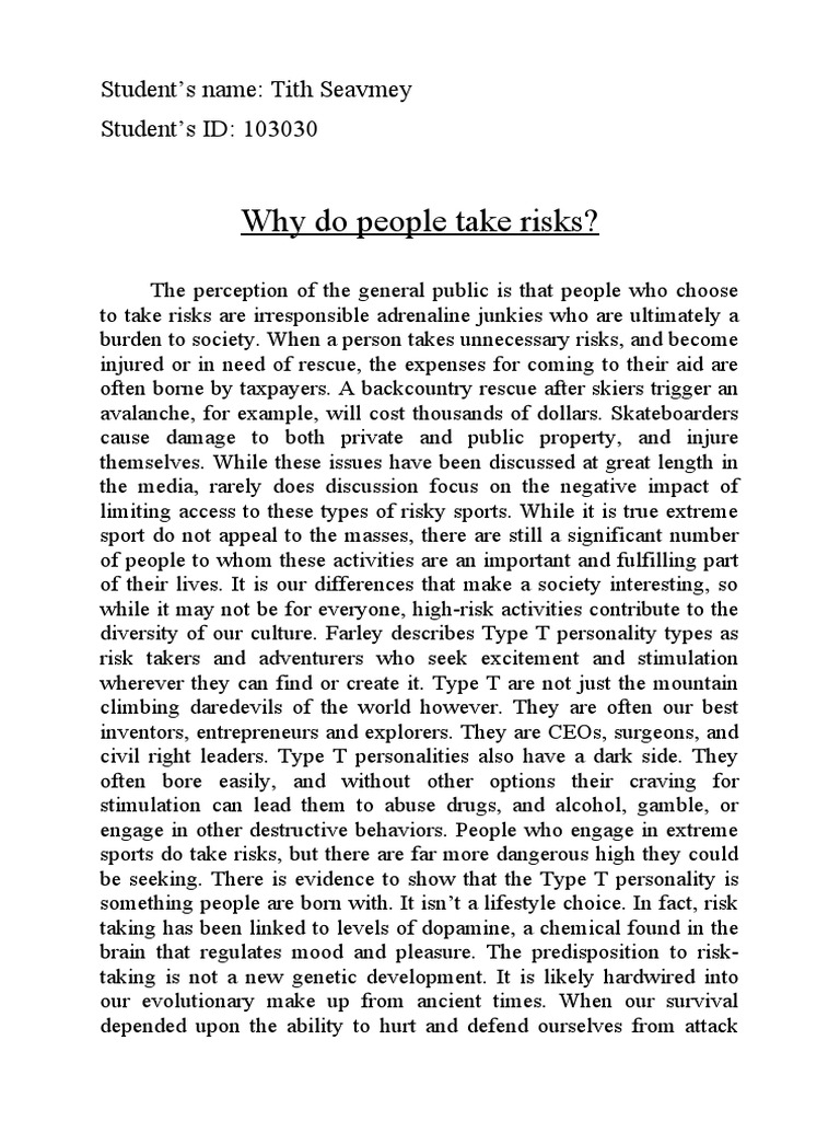 Why Do People Take Risks | PDF | Risk | Behavioural Sciences